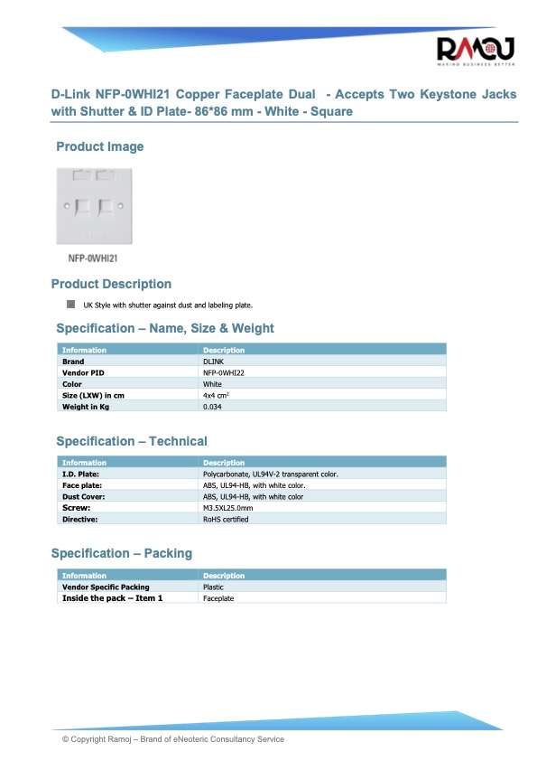 D-Link Dual Port Combo Wall Mount - RAMOJ